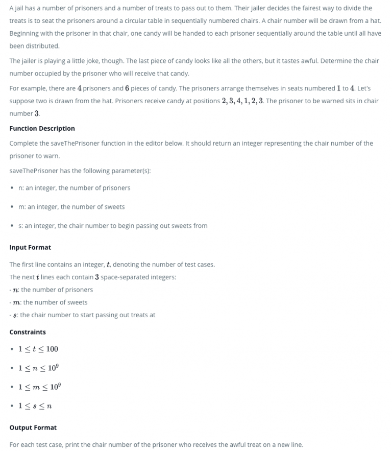 Save the Prisoner! – Algorithms(Implementation) – Kickstart Coding Save the Prisoner! – Algorithms(Implementation) – Kickstart Coding