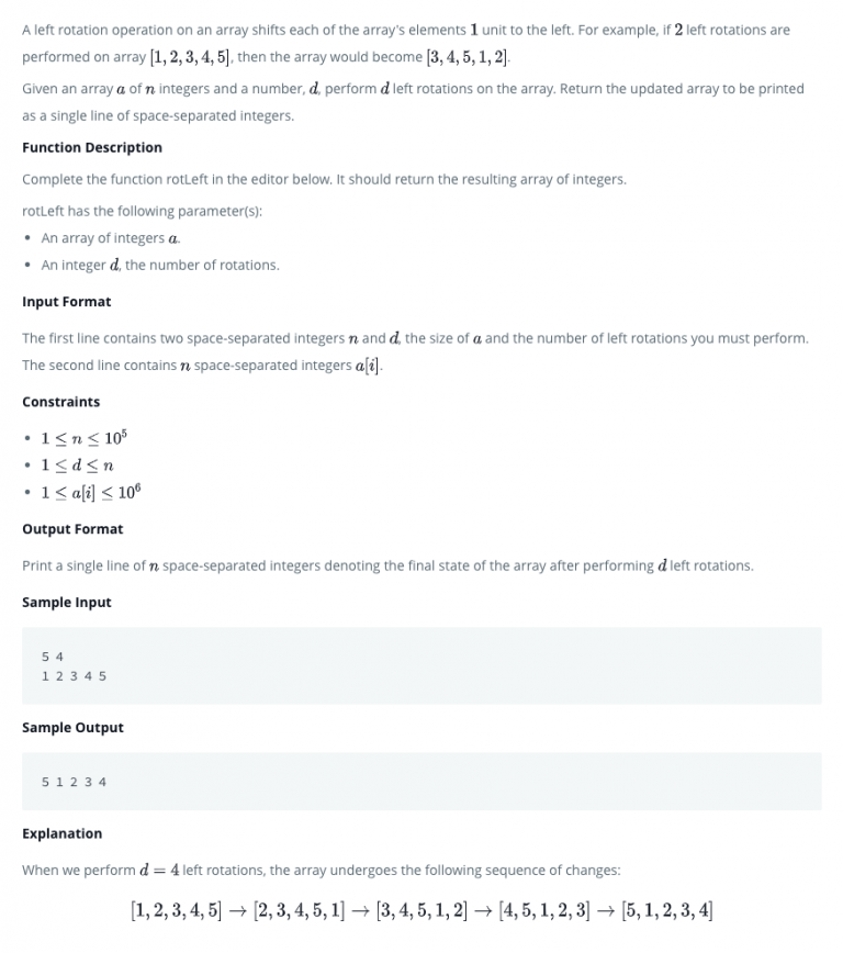Arrays: Left Rotation – Kickstart Coding