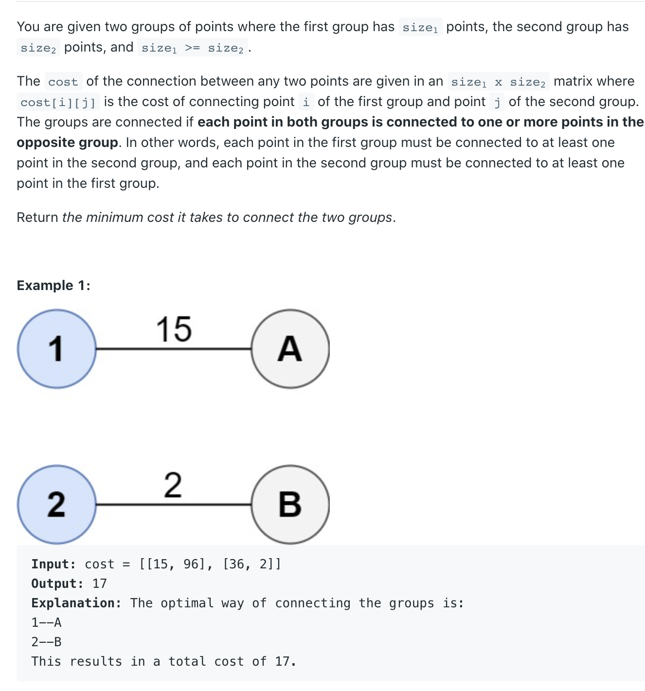 1595. Minimum Cost to Connect Two Groups of Points – Kickstart Coding