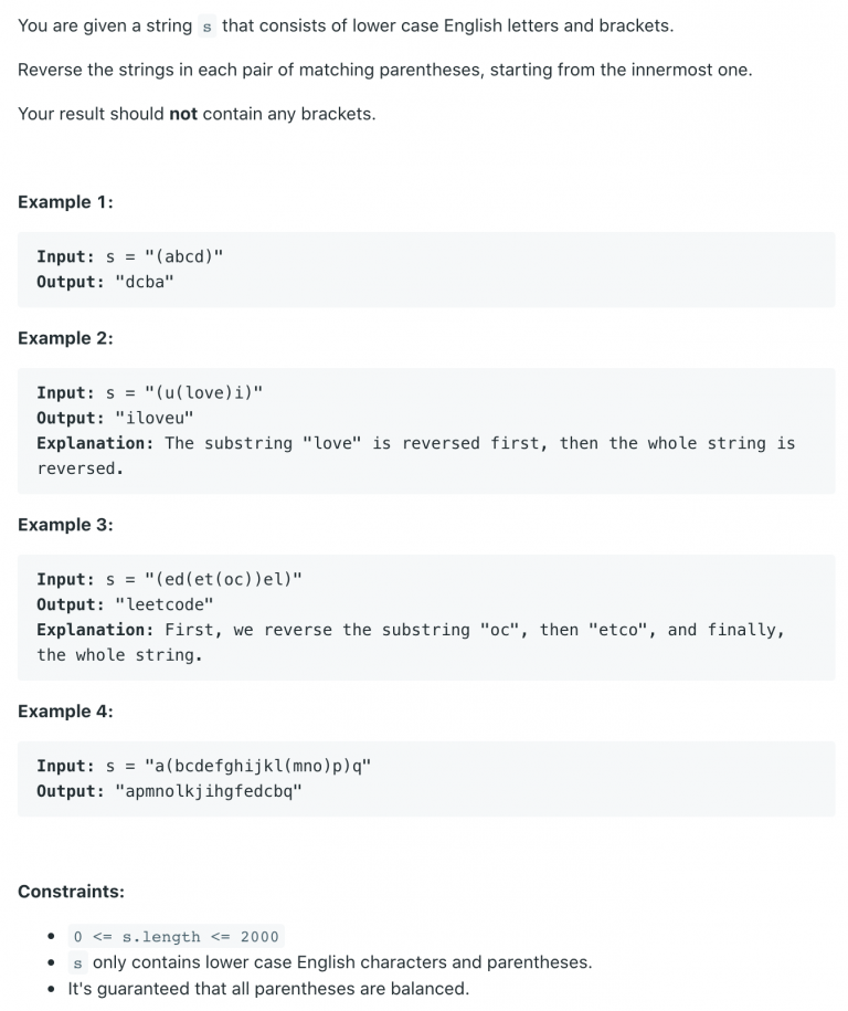1190. Reverse Substrings Between Each Pair of Parentheses – Kickstart Coding