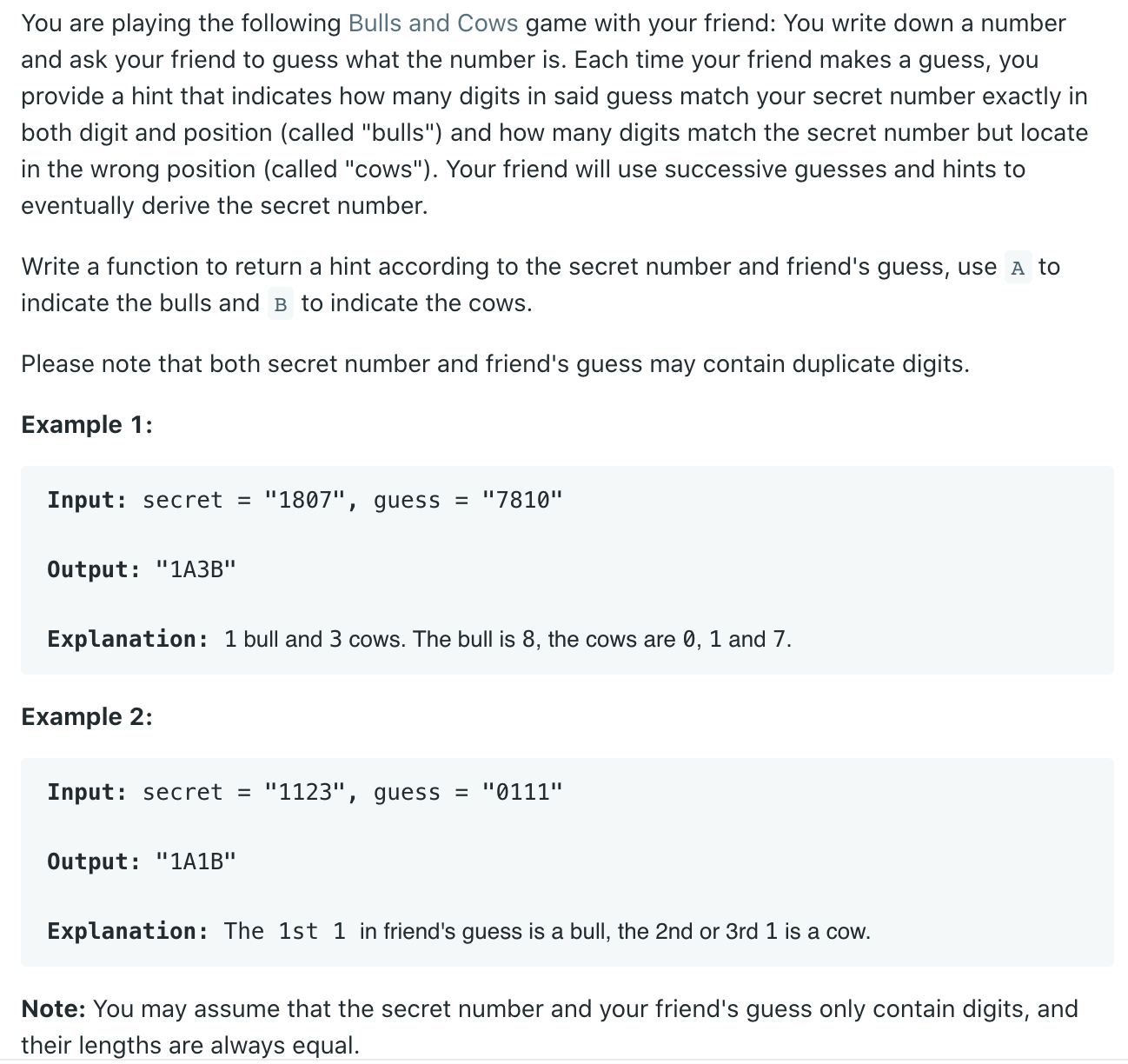 299. Bulls and Cows – Kickstart Coding
