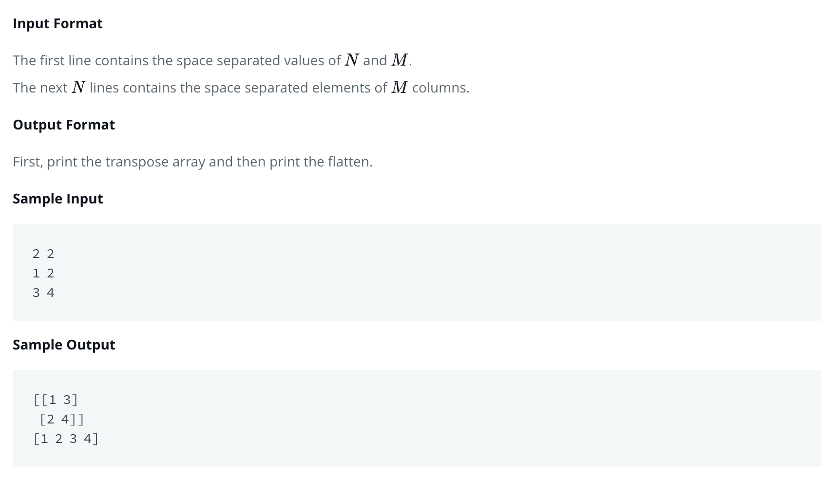 Transpose and Flatten – Kickstart Coding Transpose and Flatten – Kickstart Coding