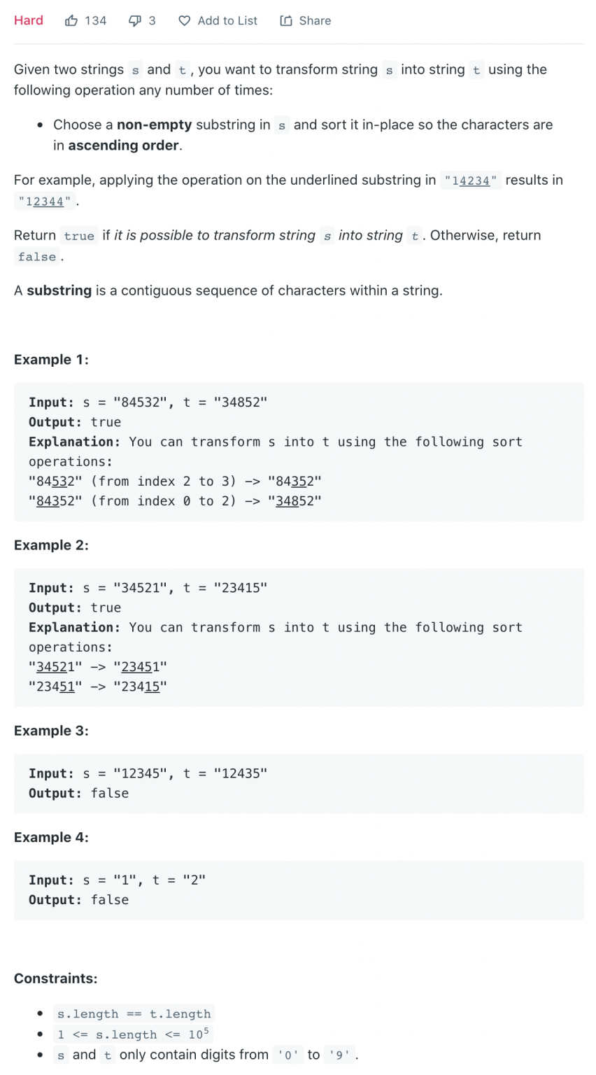 1585. Check If String Is Transformable With Substring Sort Operations – Kickstart Coding