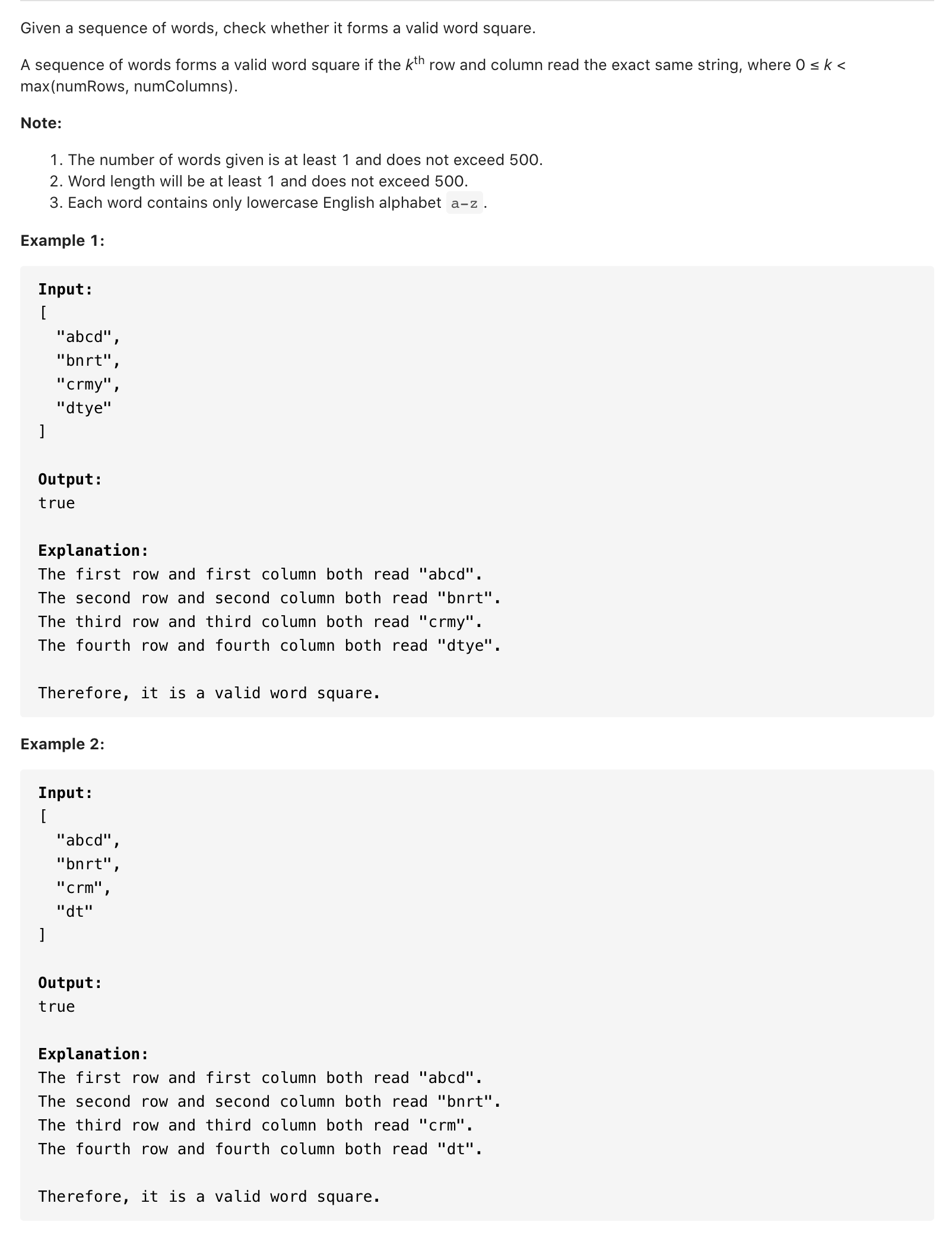 422. Valid Word Square – Kickstart Coding 422. Valid Word Square – Kickstart Coding
