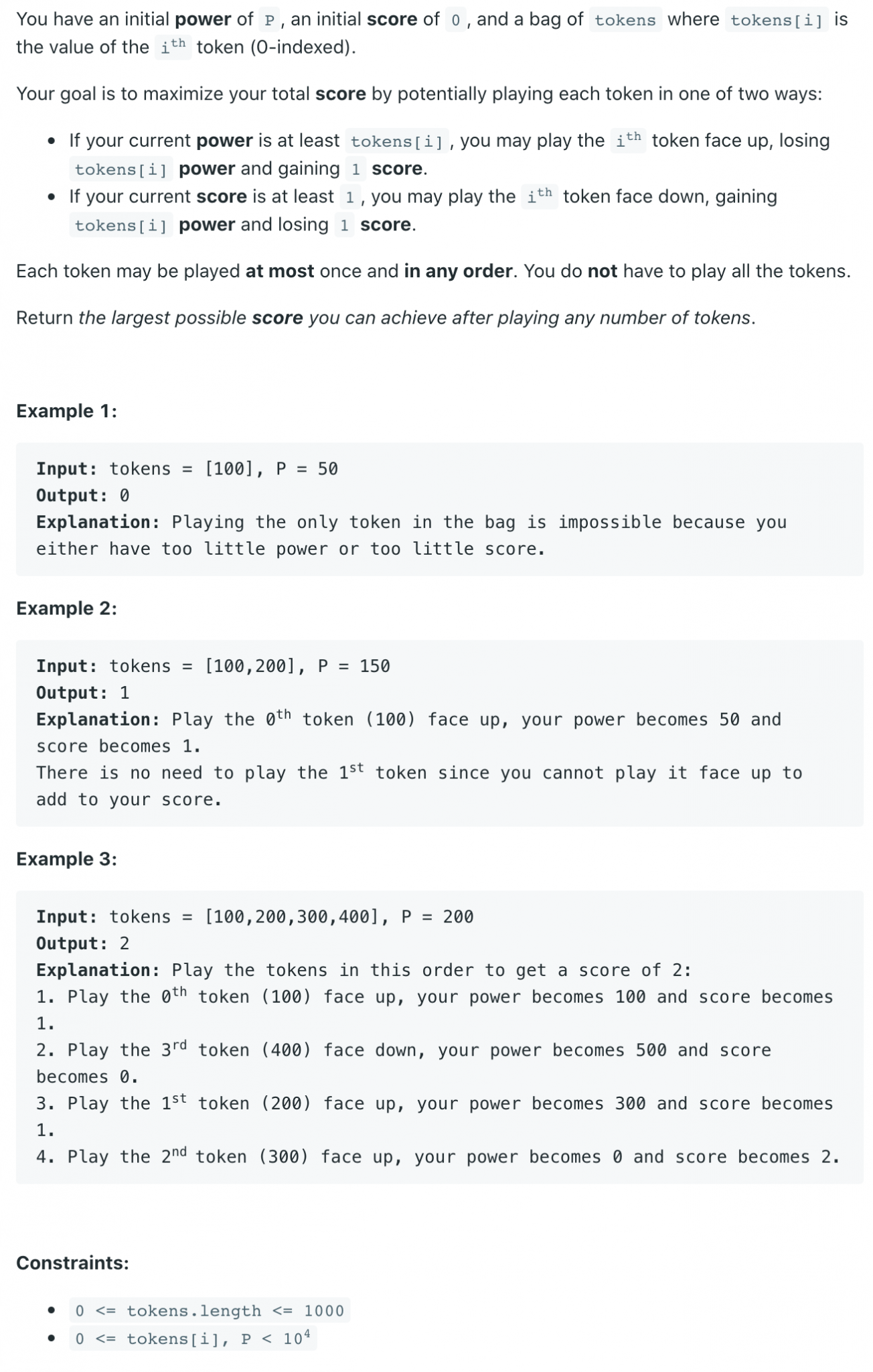 948. Bag of Tokens – Kickstart Coding