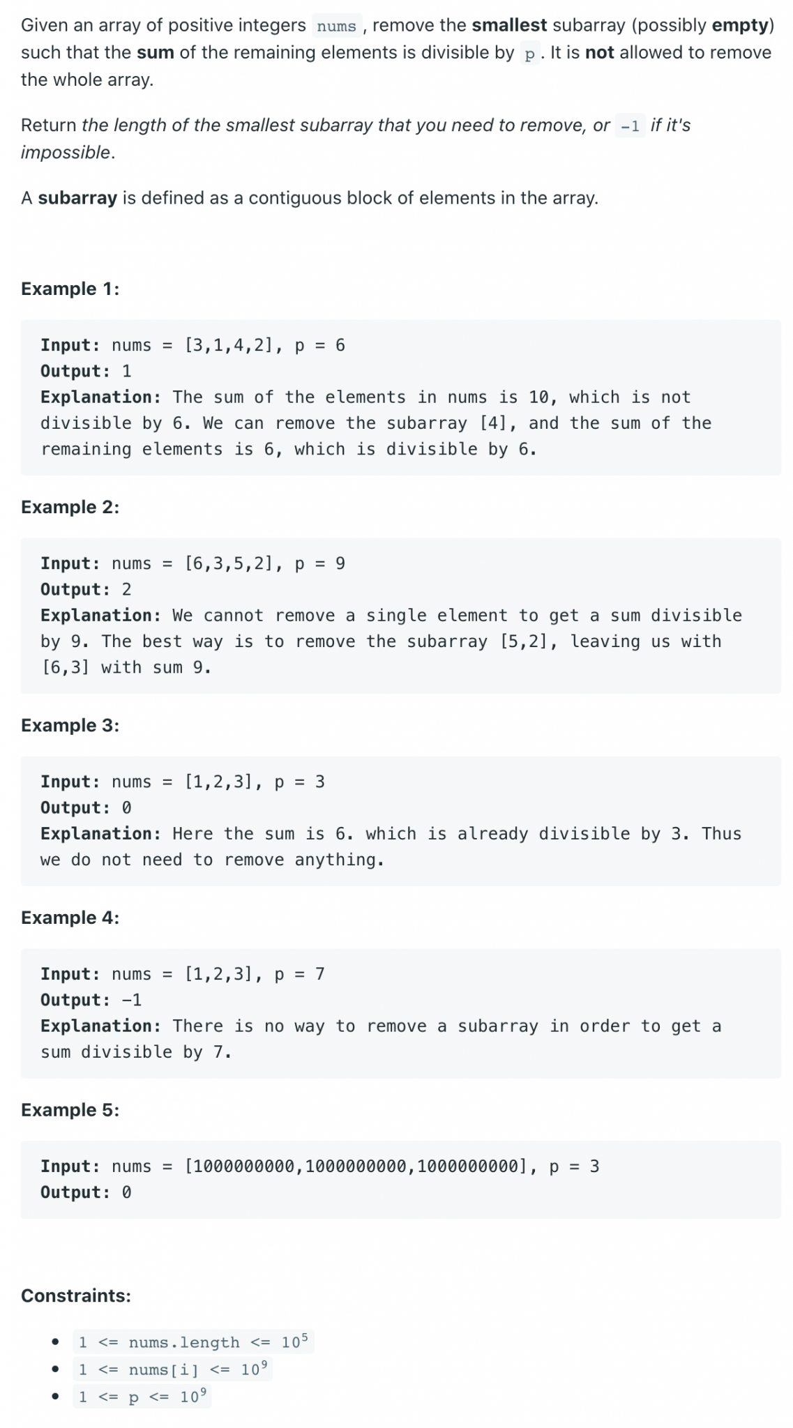 1590. Make Sum Divisible by P – Kickstart Coding