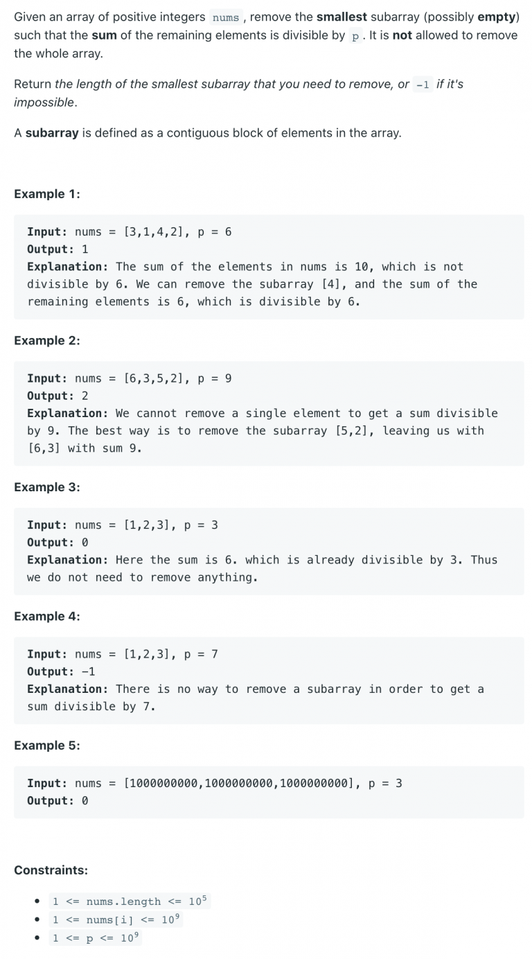 1590. Make Sum Divisible by P – Kickstart Coding