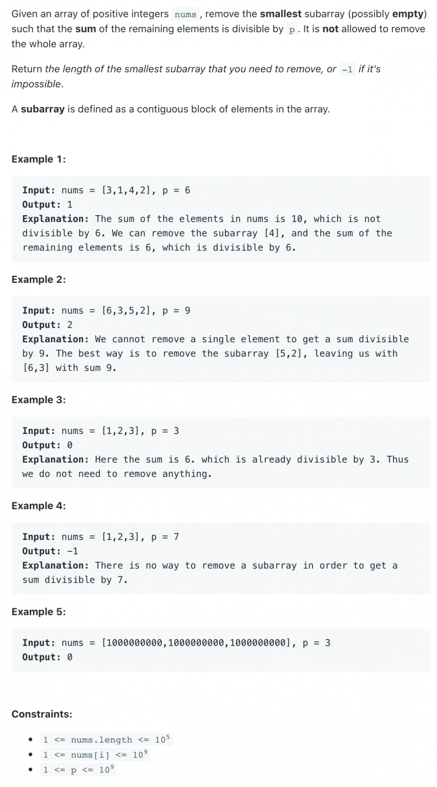 1590. Make Sum Divisible by P – Kickstart Coding
