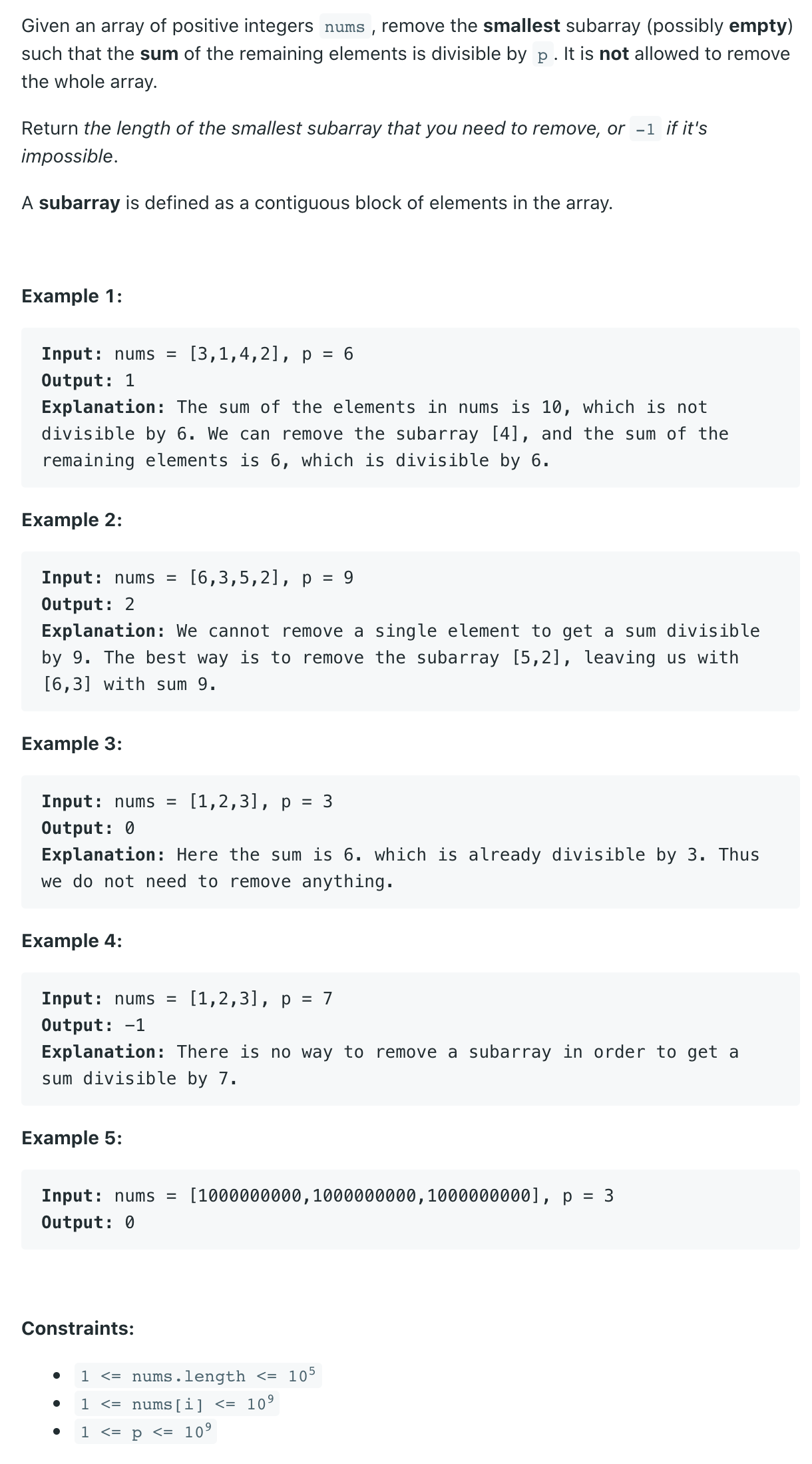 1590 Make Sum Divisible By P Kickstart Coding 