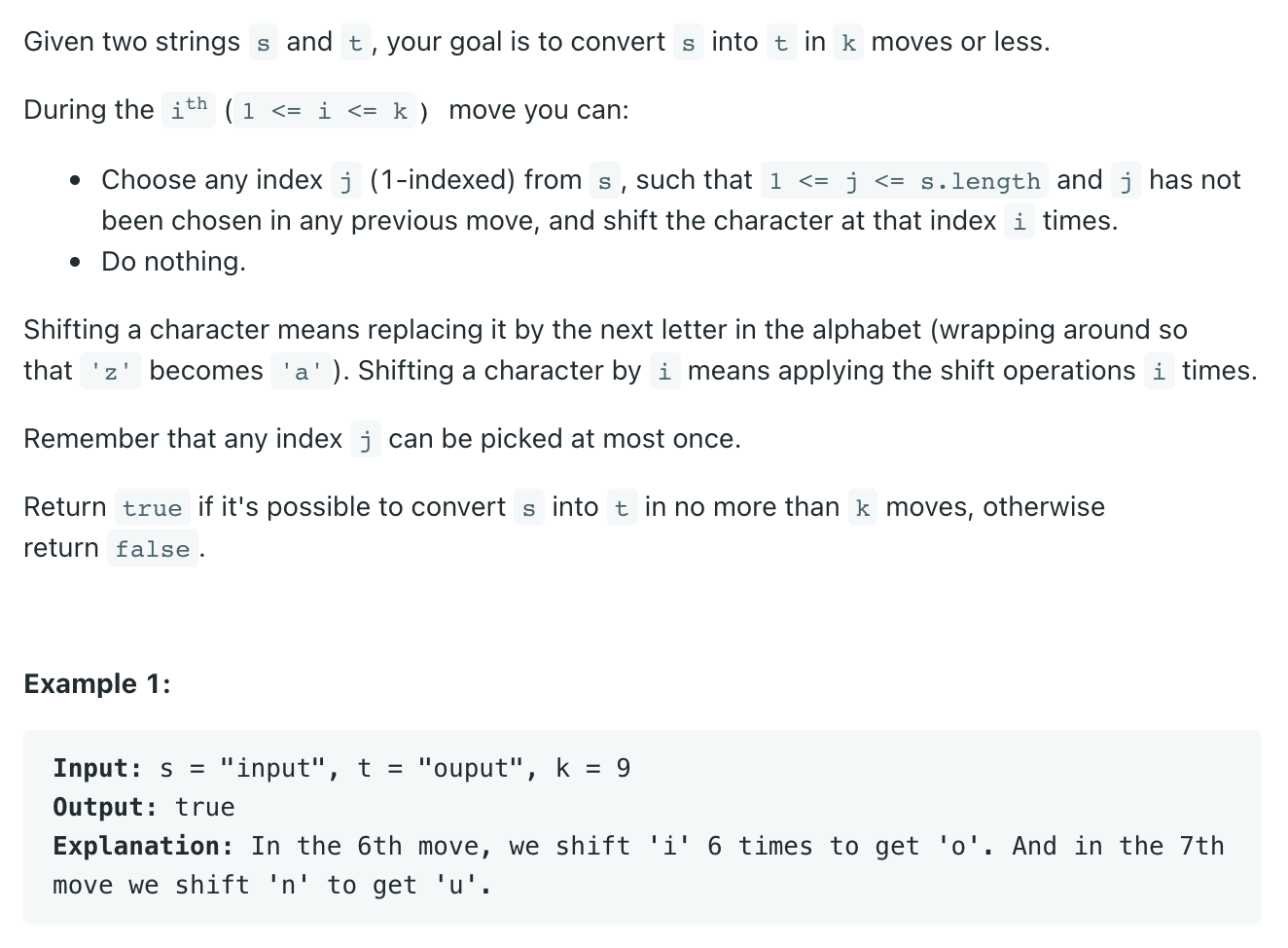 1540. Can Convert String in K Moves – Kickstart Coding 1540. Can Convert String in K Moves – Kickstart Coding