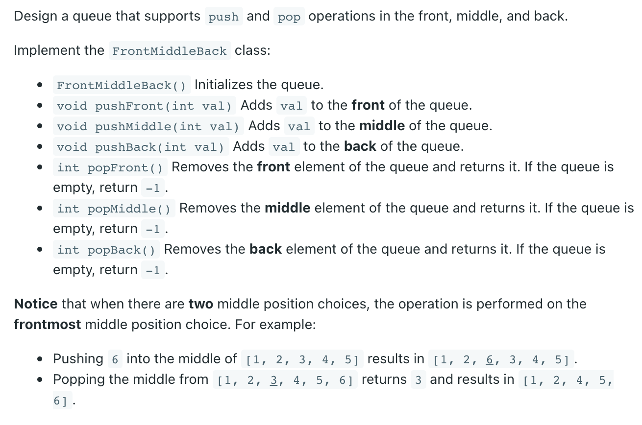 1670. Design Front Middle Back Queue – Kickstart Coding