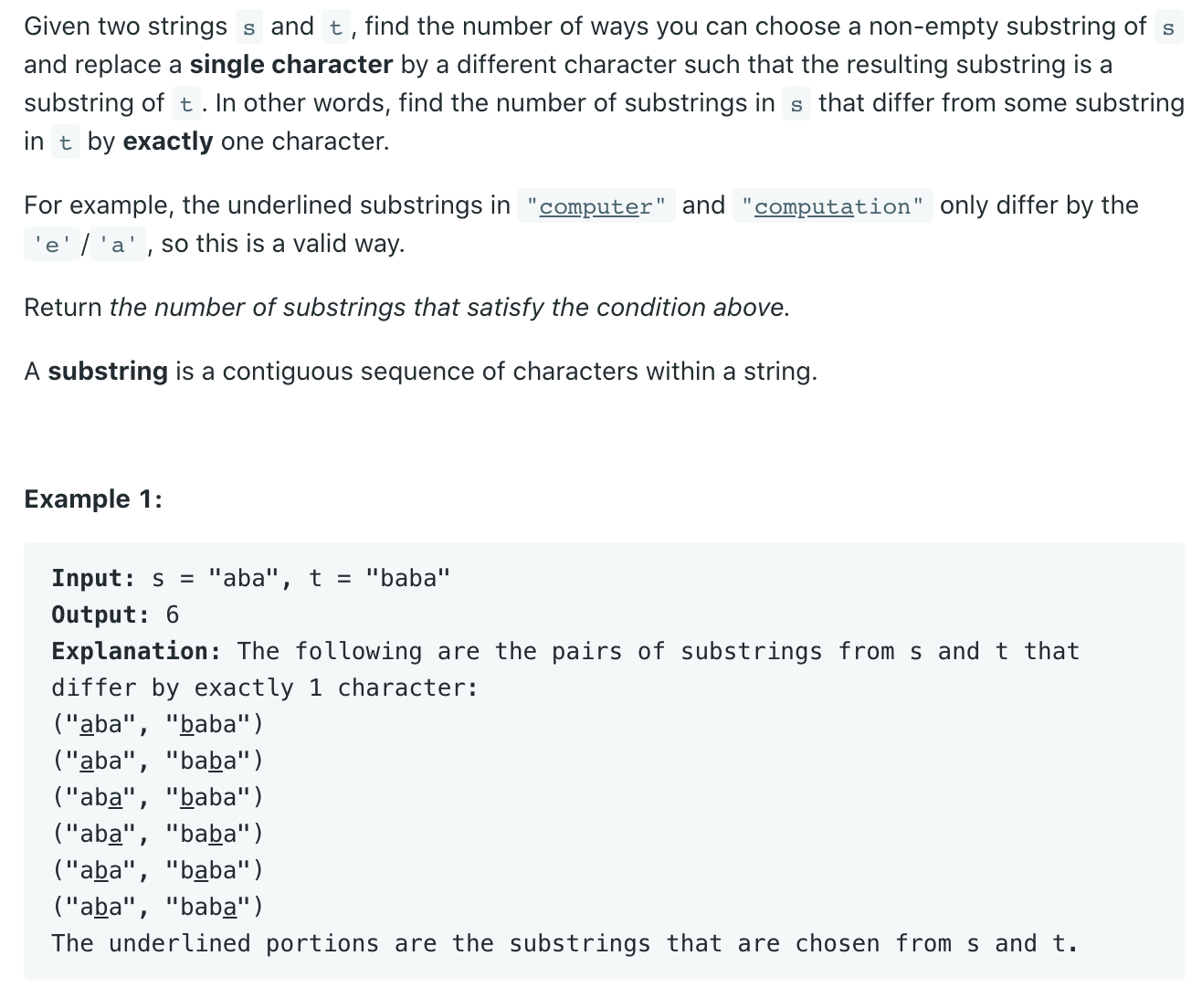 1638. Count Substrings That Differ by One Character – Kickstart Coding 1638. Count Substrings That Differ by One Character – Kickstart Coding