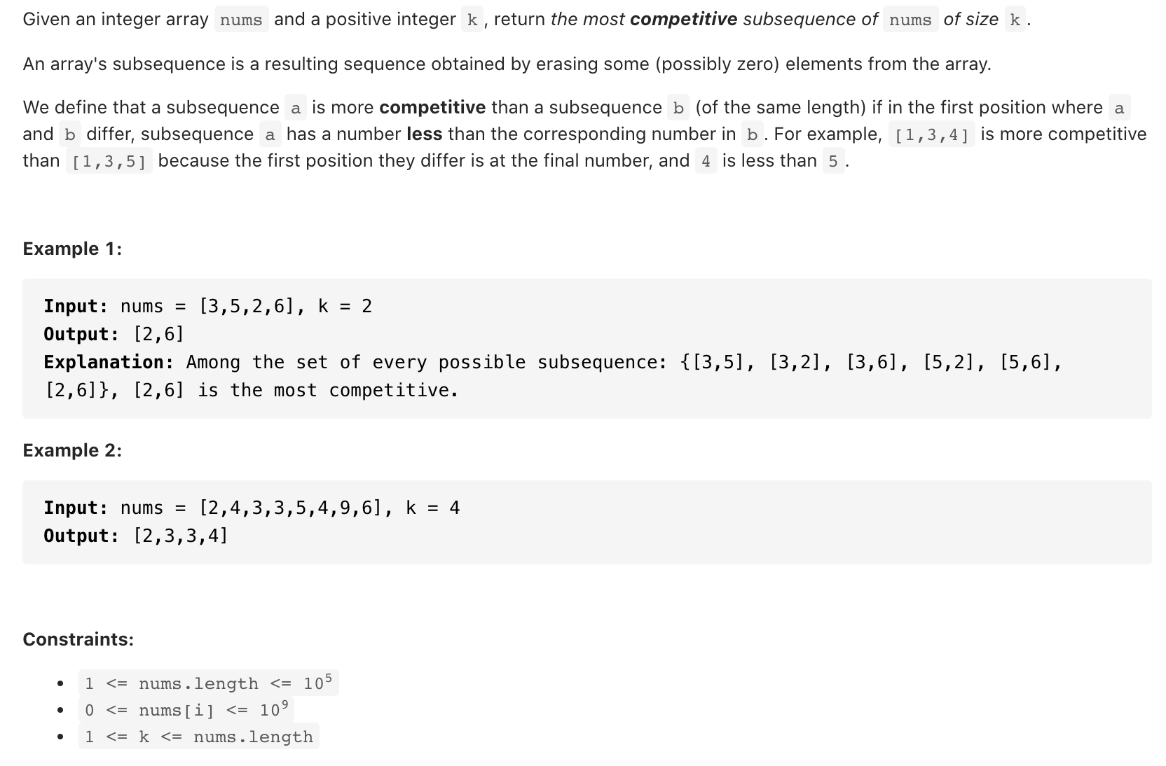 1673. Find the Most Competitive Subsequence – Kickstart Coding