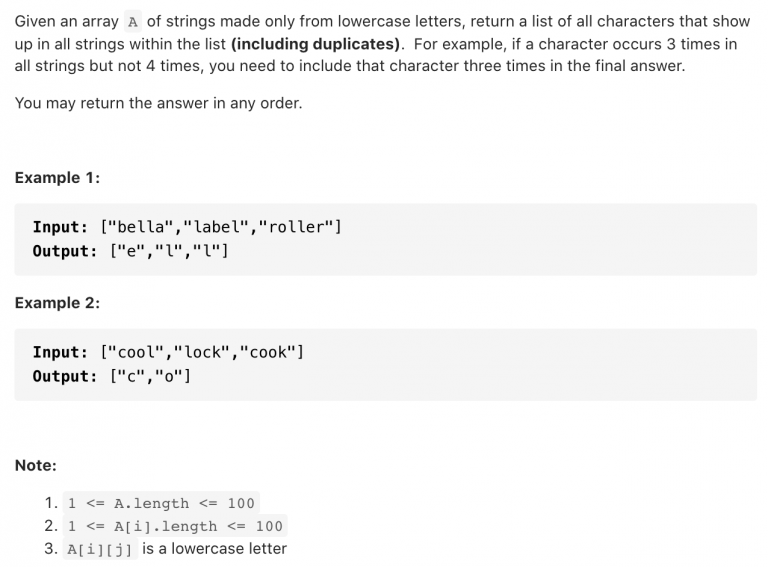 1002 Find Common Characters Kickstart Coding 