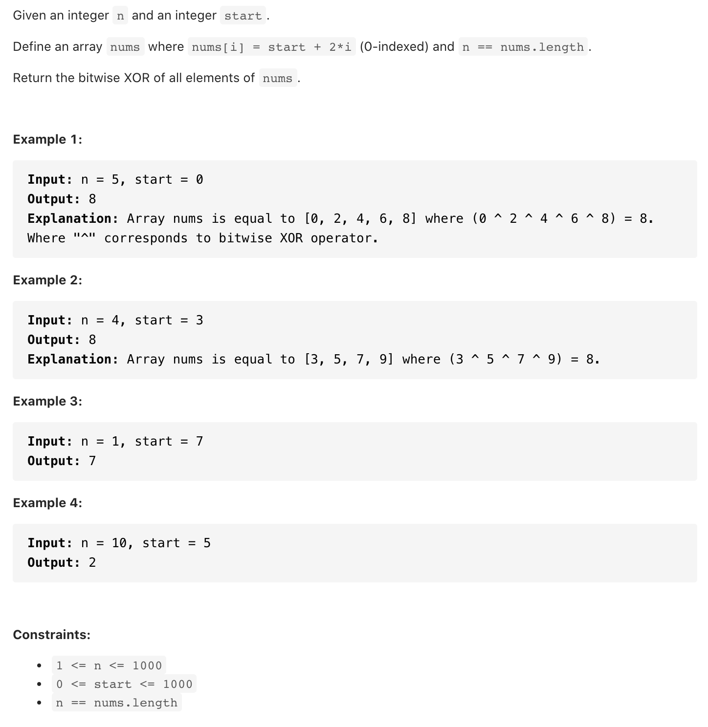 1486 Xor Operation In An Array Kickstart Coding