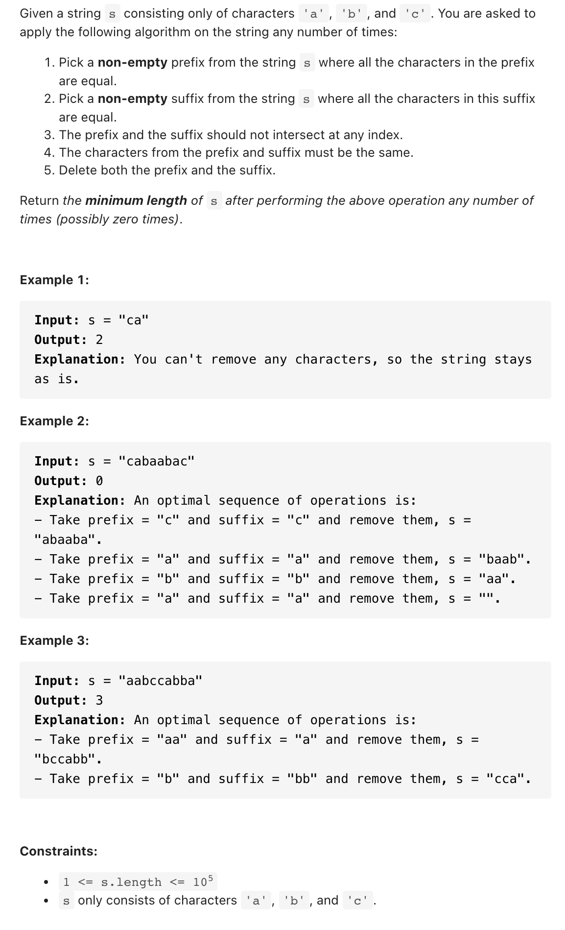 1750. Minimum Length of String After Deleting Similar Ends – Kickstart Coding