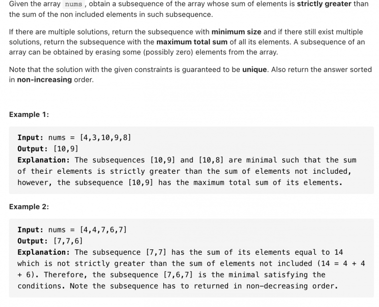 1403. Minimum Subsequence in Non-Increasing Order – Kickstart Coding 1403. Minimum Subsequence in Non-Increasing Order – Kickstart Coding