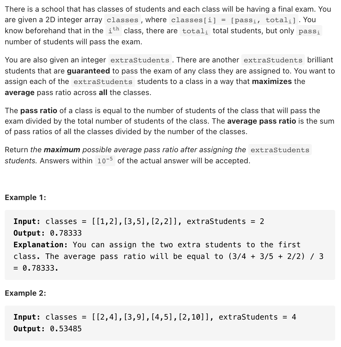 1792 Maximum Average Pass Ratio Kickstart Coding