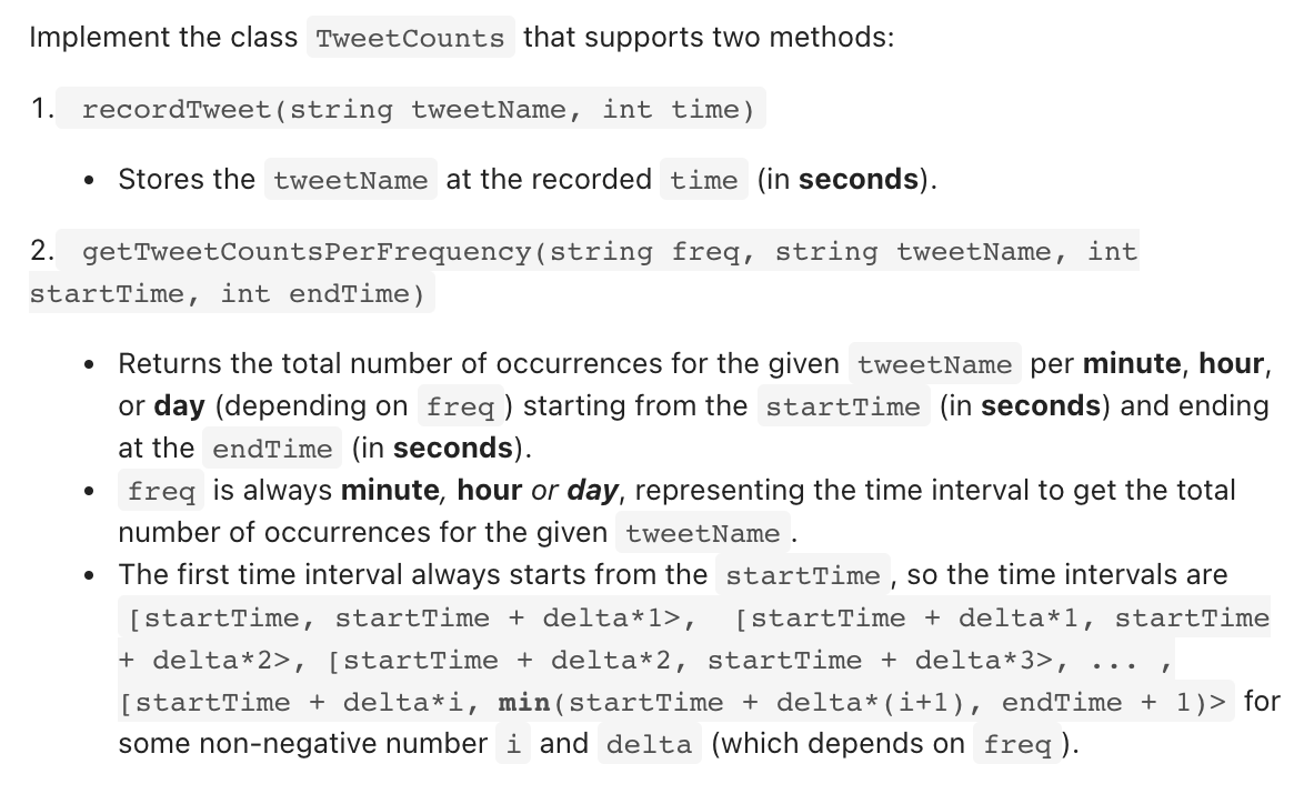 1348. Tweet Counts Per Frequency – Kickstart Coding