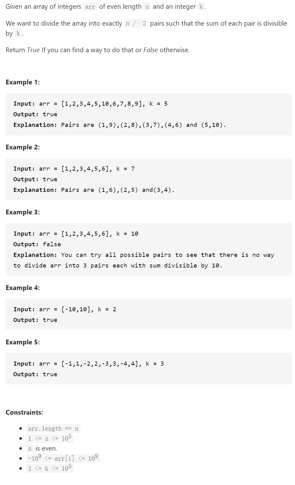 1497. Check If Array Pairs Are Divisible by k – Kickstart Coding