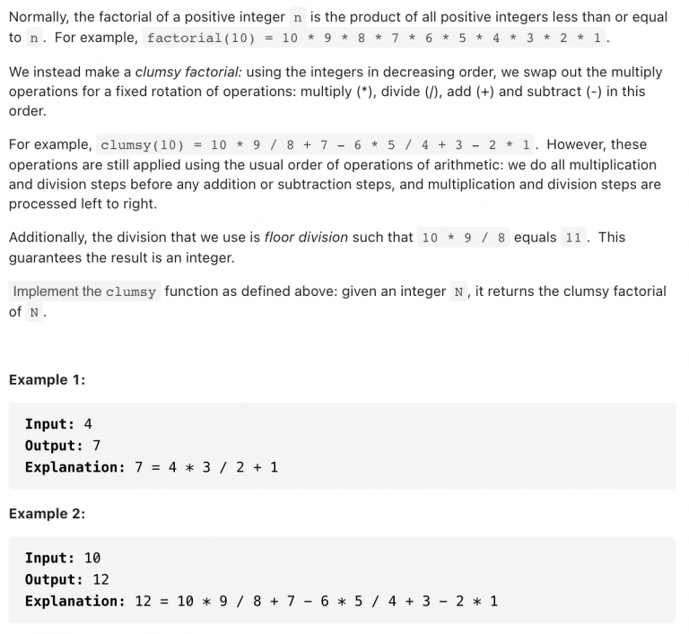 1006. Clumsy Factorial – Kickstart Coding