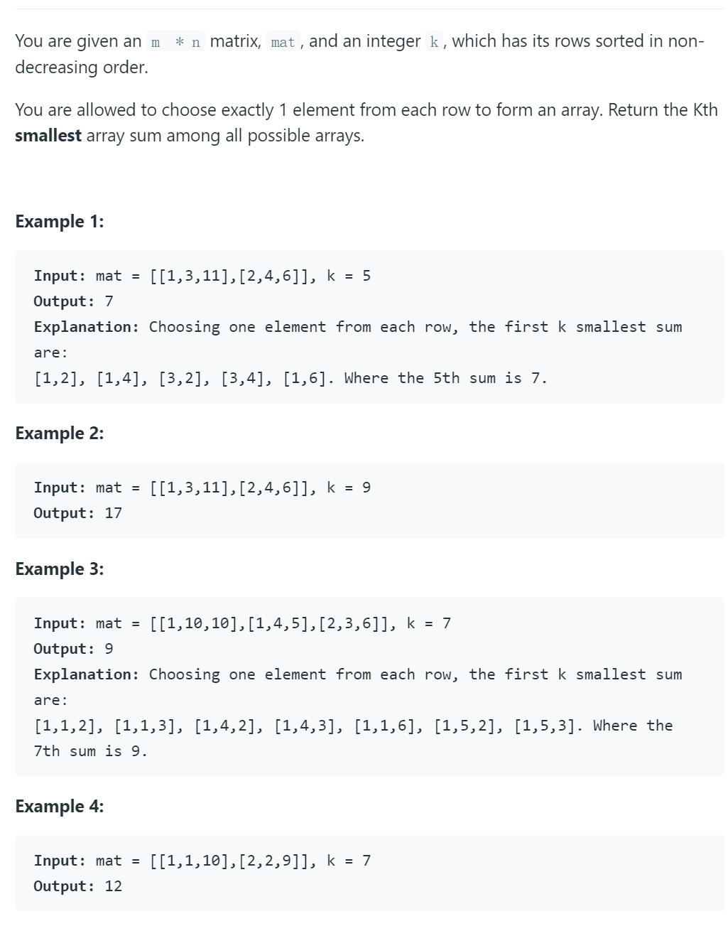 1439. Find the Kth Smallest Sum of a Matrix With Sorted Rows – Kickstart Coding