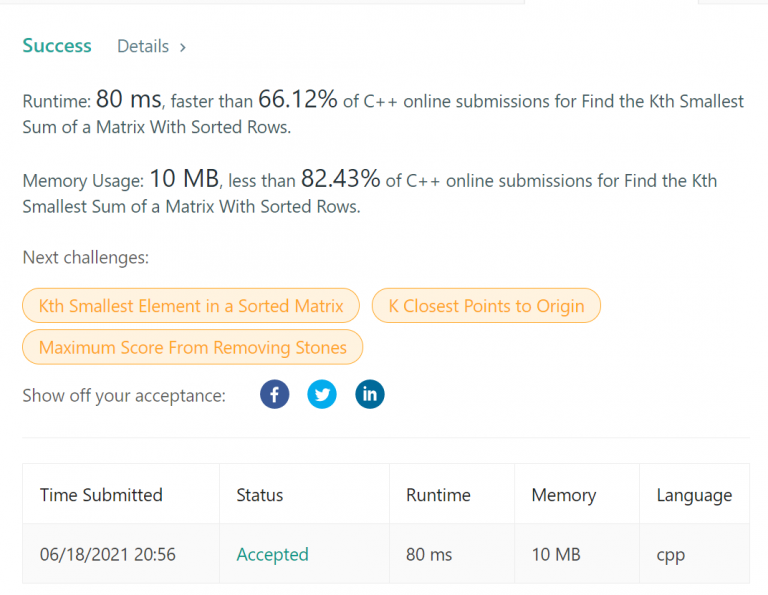 1439. Find the Kth Smallest Sum of a Matrix With Sorted Rows ...