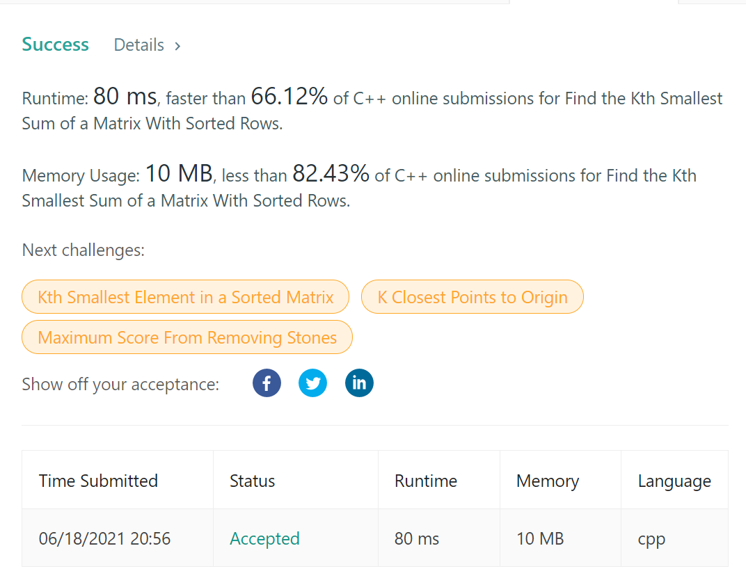 1439. Find the Kth Smallest Sum of a Matrix With Sorted Rows – Kickstart Coding