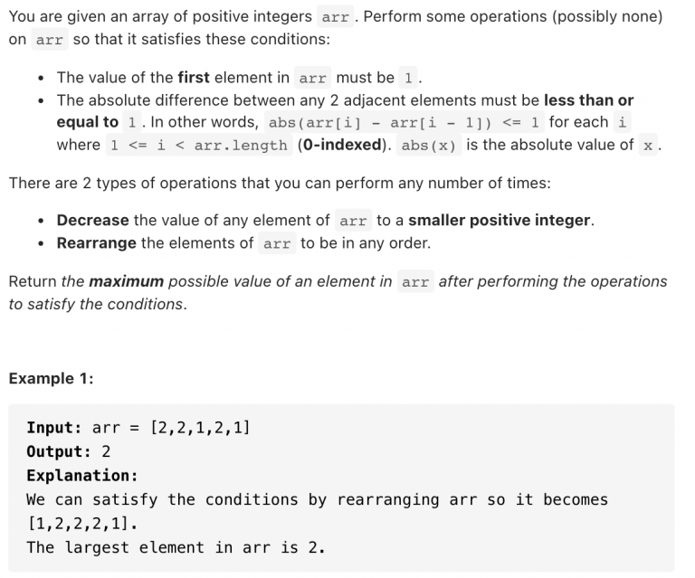 1846. Maximum Element After Decreasing and Rearranging – Kickstart Coding