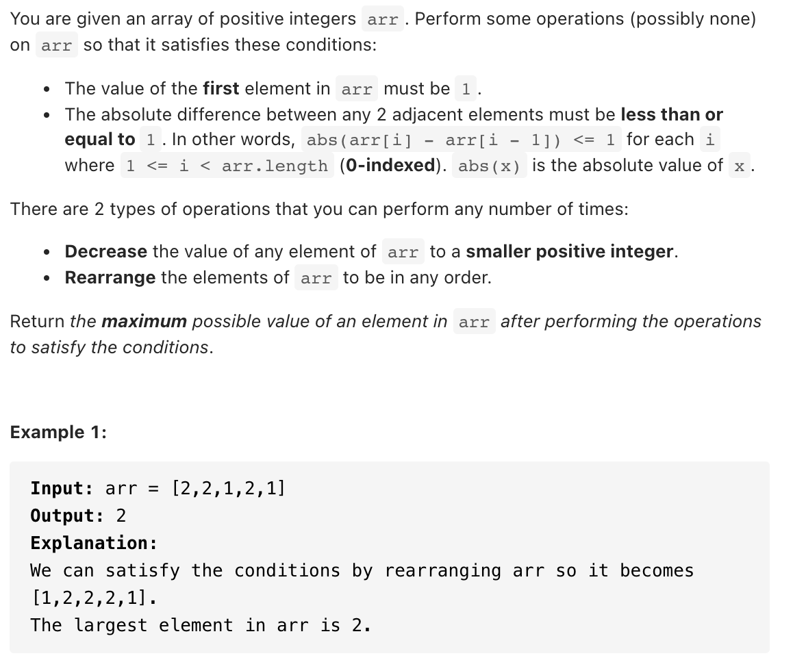 1846. Maximum Element After Decreasing and Rearranging – Kickstart Coding