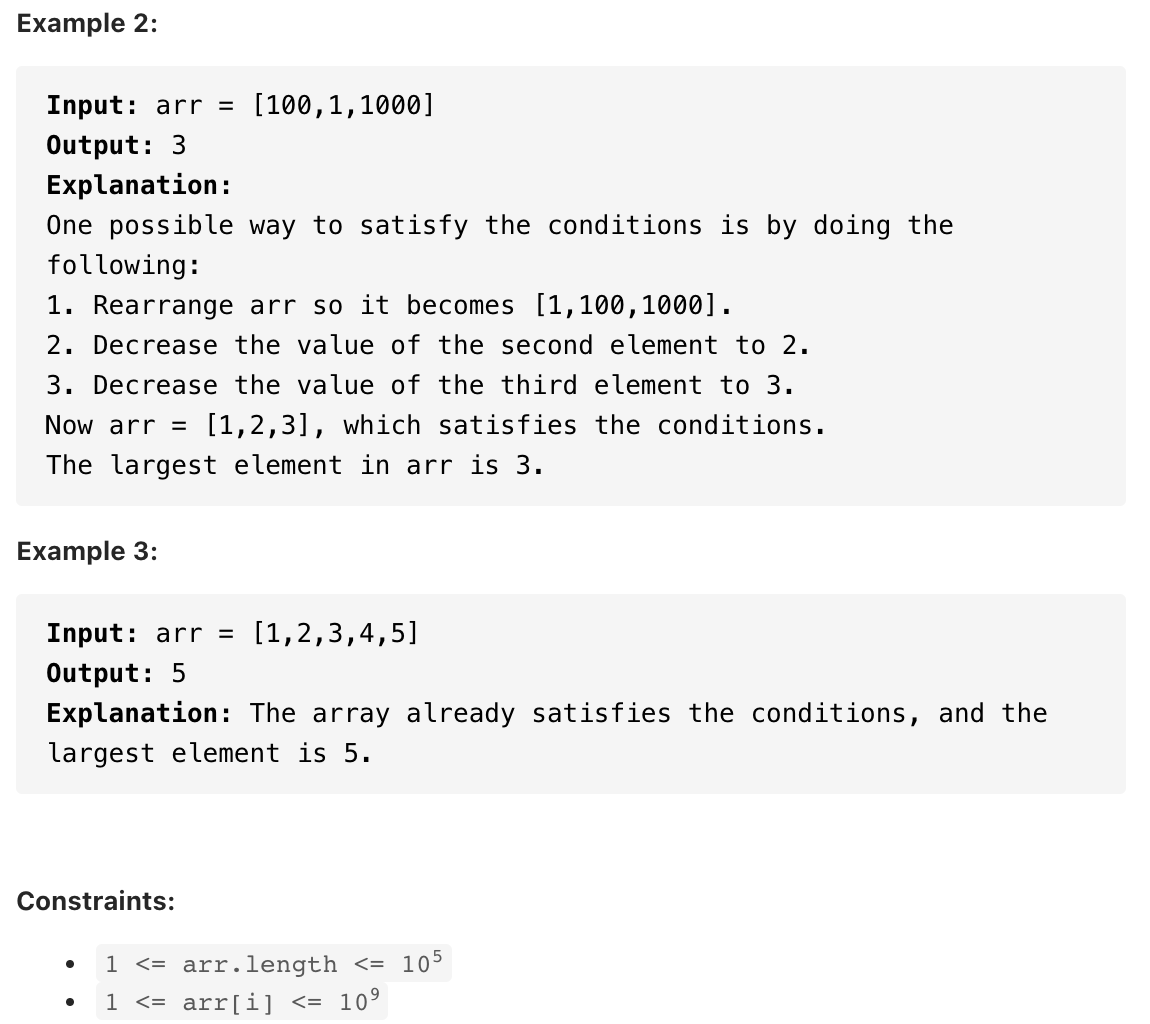 1846 Maximum Element After Decreasing And Rearranging Kickstart Coding 2168