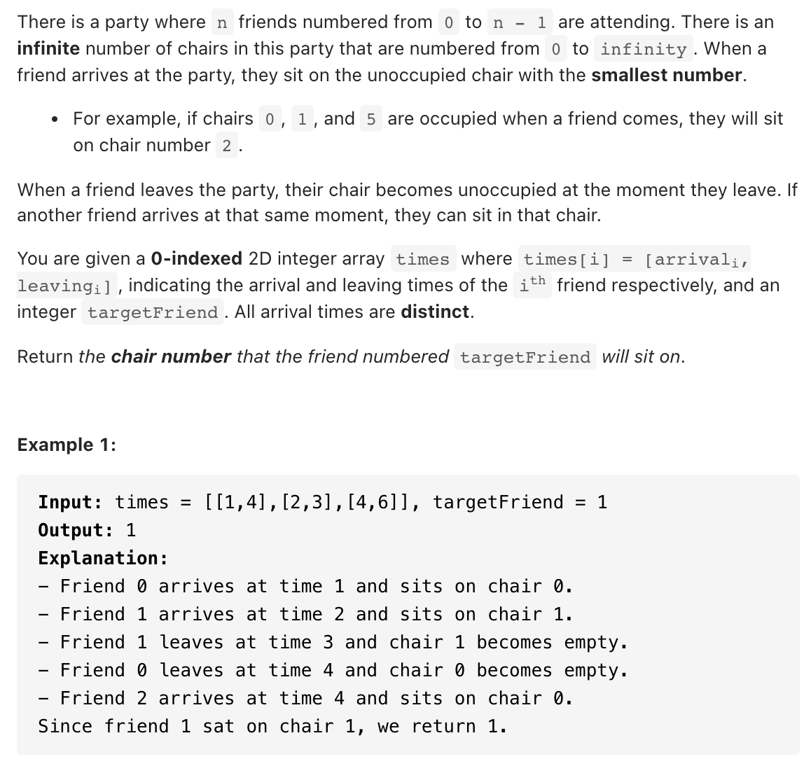 1942 The Number Of The Smallest Unoccupied Chair Kickstart Coding