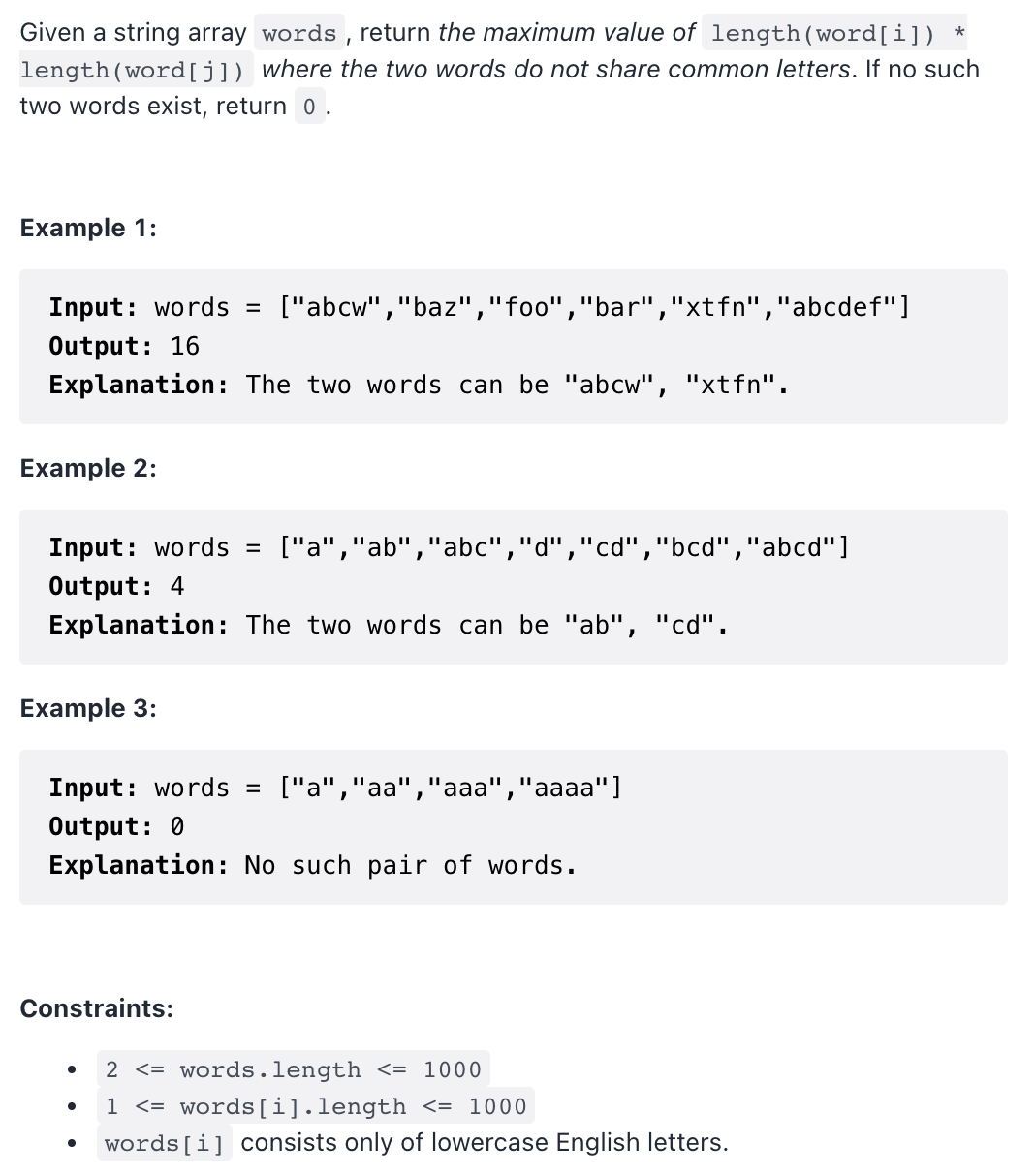 318. Maximum Product of Word Lengths – Kickstart Coding