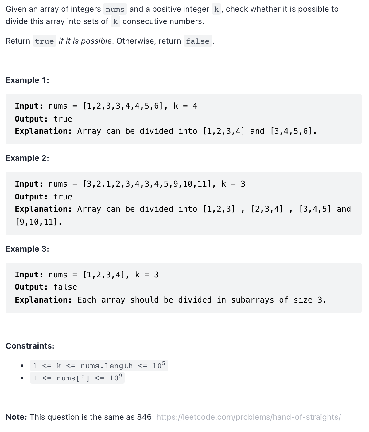 1296 Divide Array In Sets Of K Consecutive Numbers Kickstart Coding