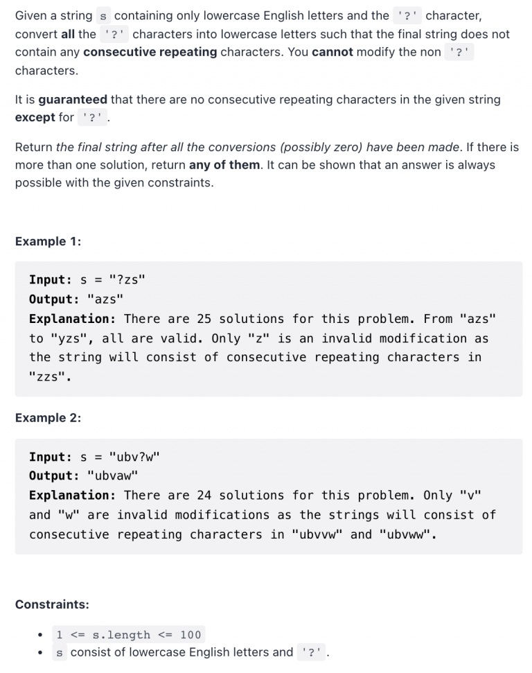 1576 Replace All S To Avoid Consecutive Repeating Characters Kickstart Coding