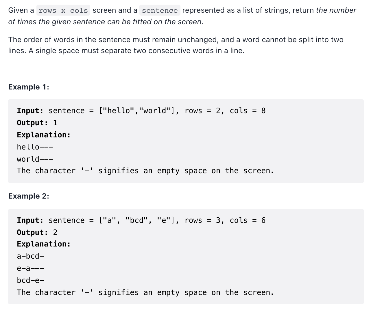 418. Sentence Screen Fitting – Kickstart Coding