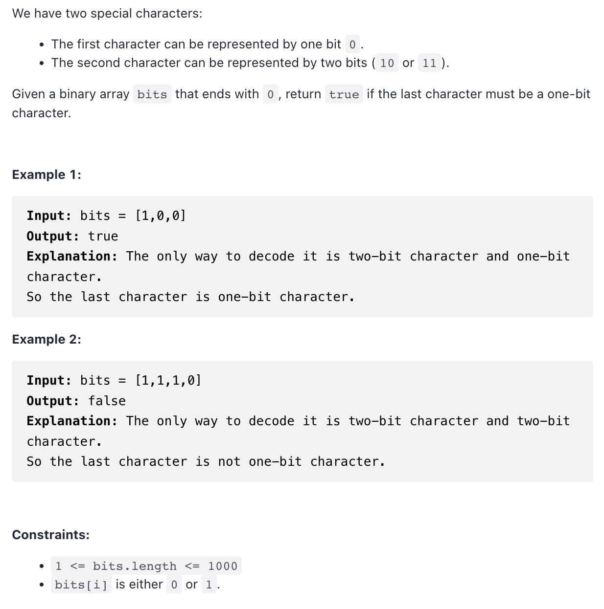 717. 1-bit and 2-bit Characters – Kickstart Coding
