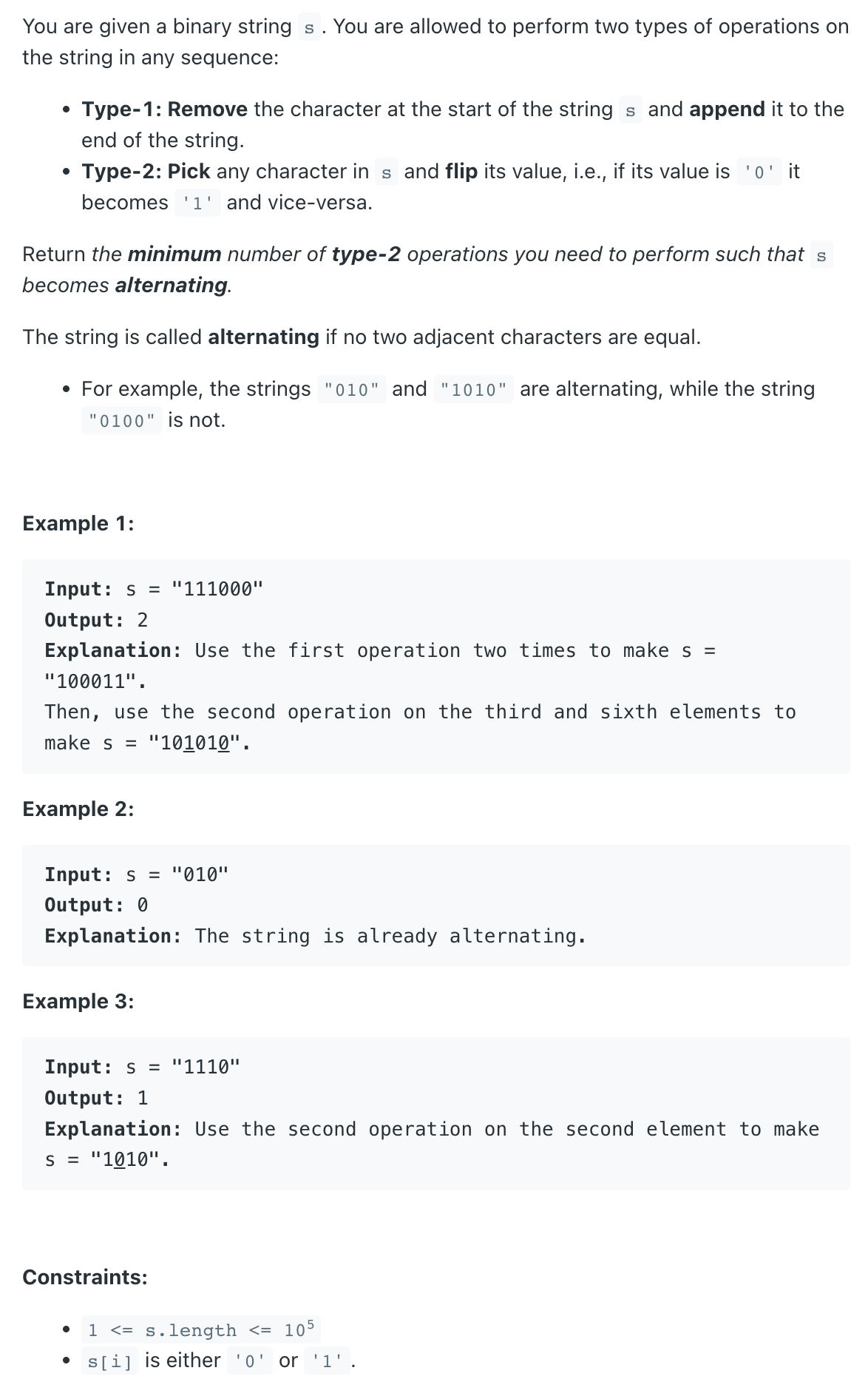 1888. Minimum Number of Flips to Make the Binary String Alternating – Kickstart Coding