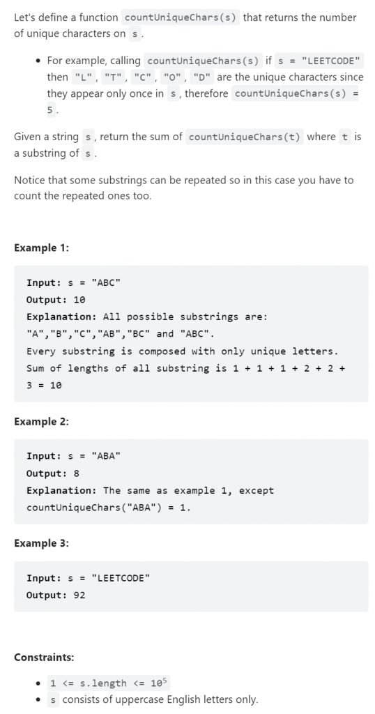 828 Count Unique Characters Of All Substrings Of A Given String Kickstart Coding