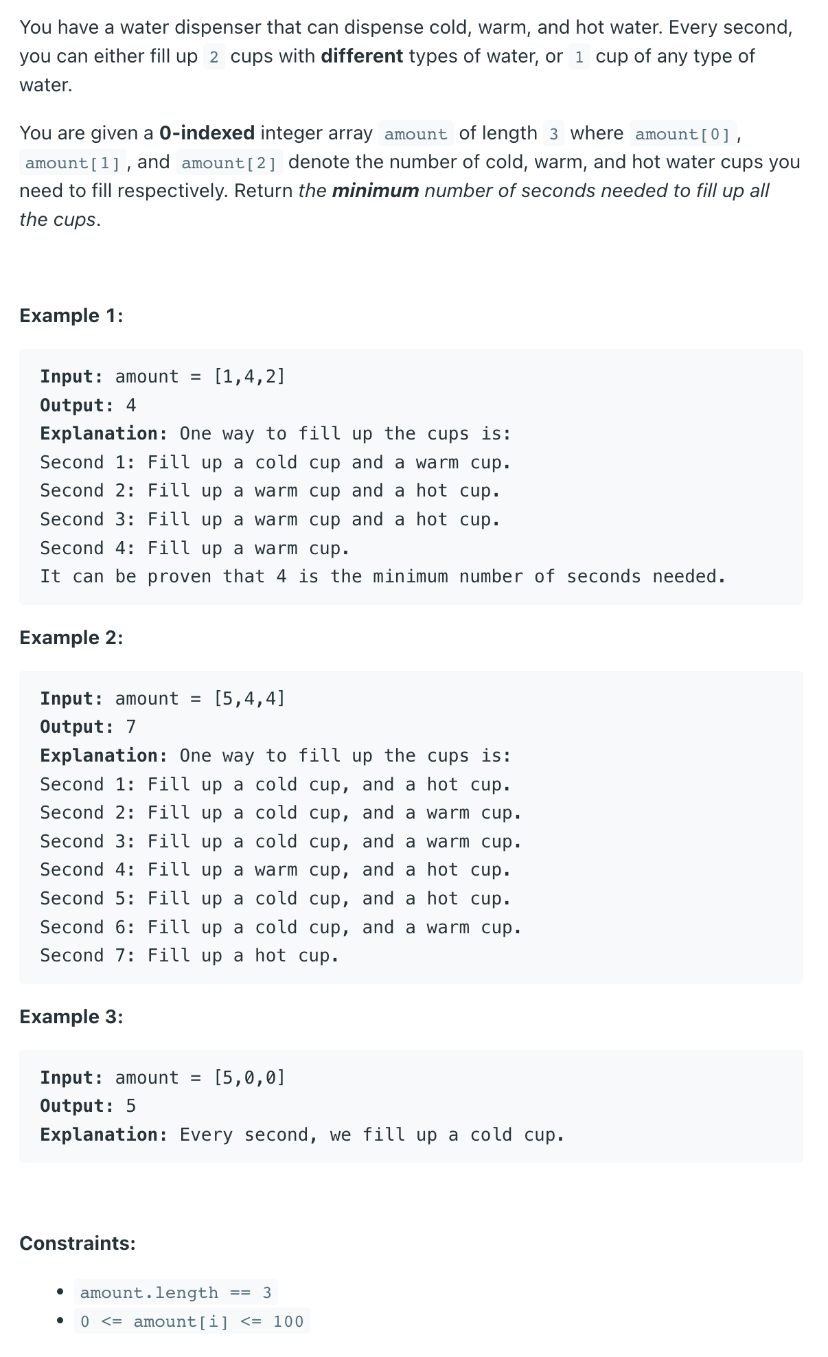 2335. Minimum Amount of Time to Fill Cups – Kickstart Coding